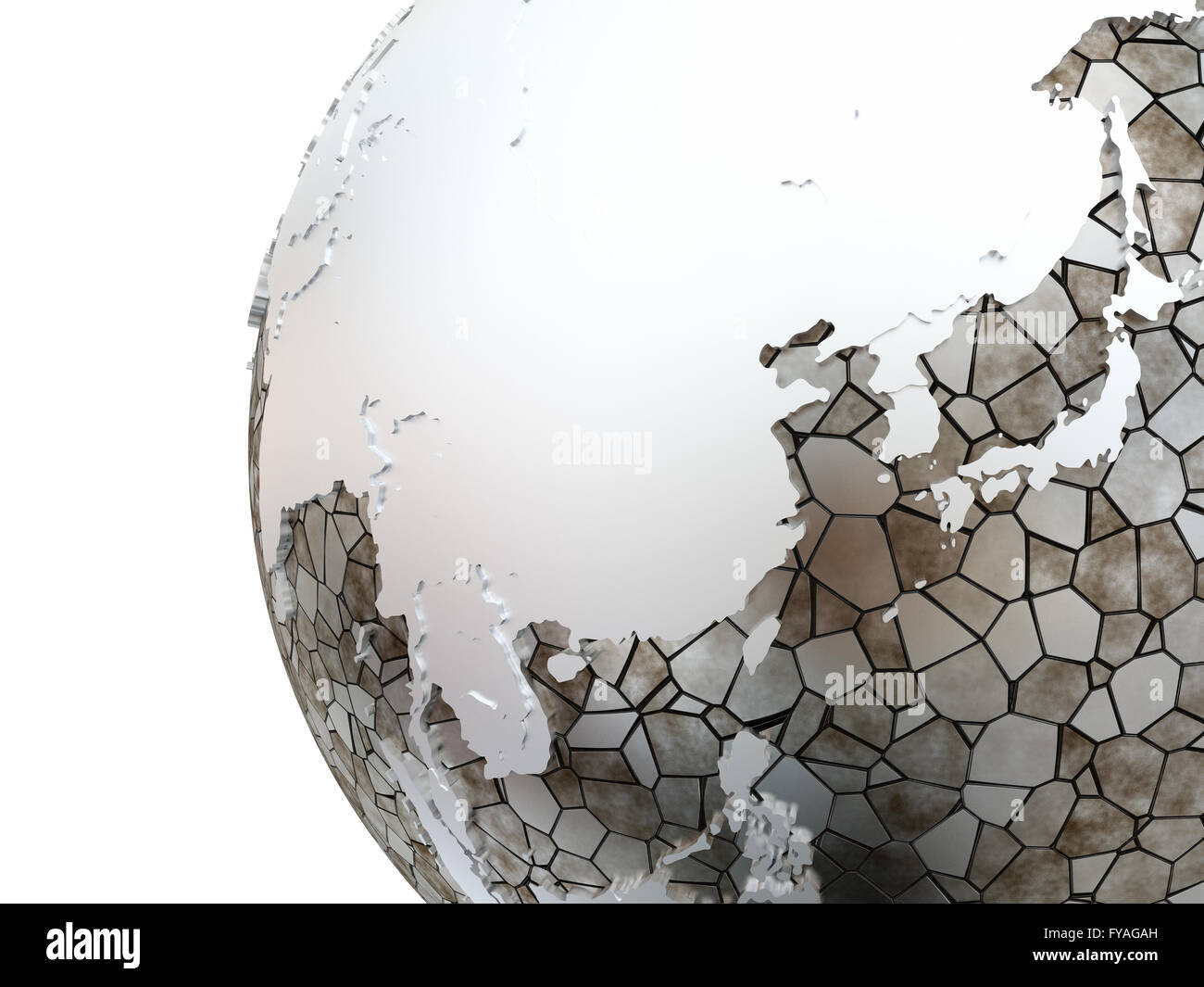 Southeast Asia on metallic model of planet Earth. Shiny steel ...