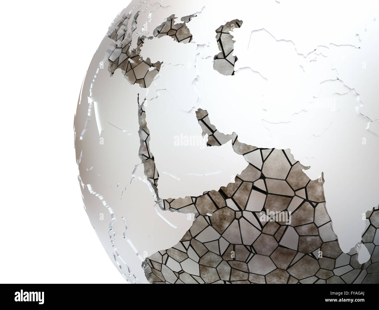 Middle East region on metallic model of planet Earth. Shiny steel ...