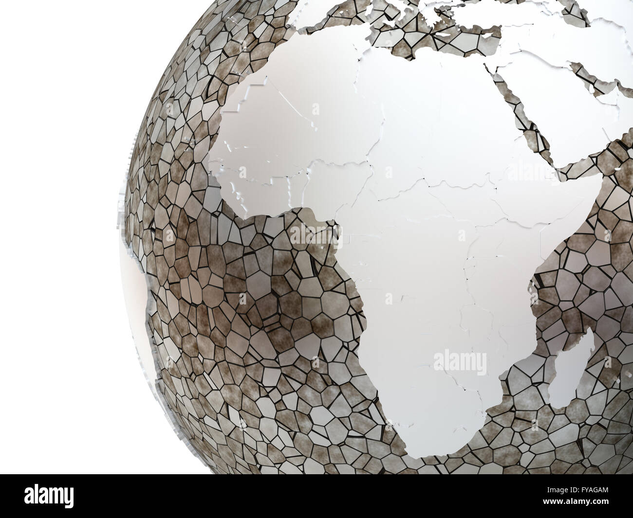 Africa on metallic model of planet Earth. Shiny steel continents with ...