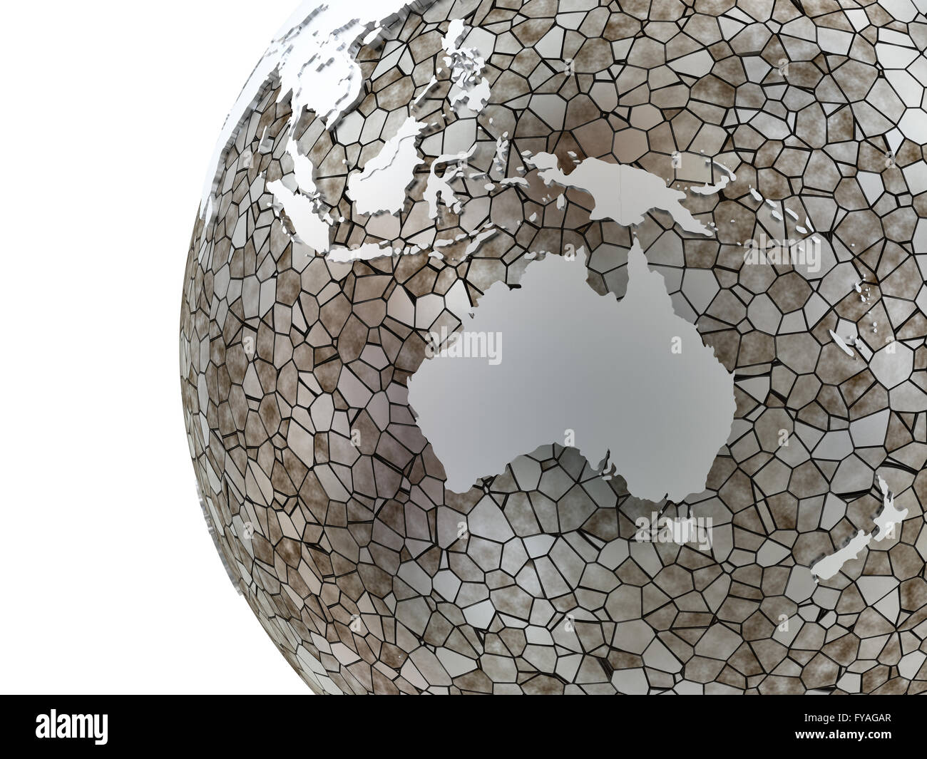 Australia on metallic model of planet Earth. Shiny steel continents ...