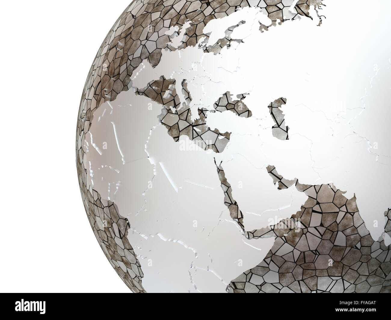 Middle East region on metallic model of planet Earth. Shiny steel ...
