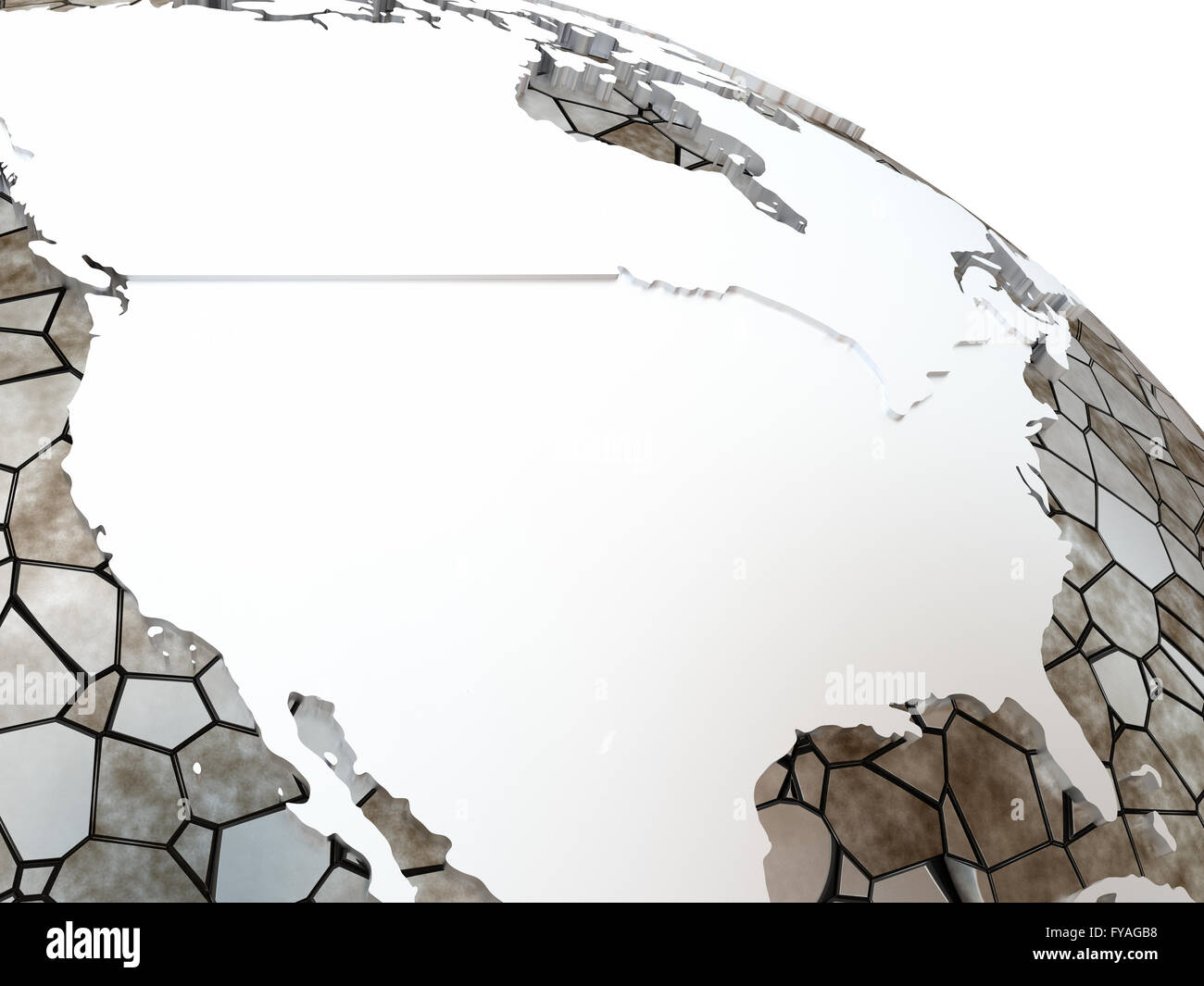 USA on metallic model of planet Earth. Shiny steel continents with ...