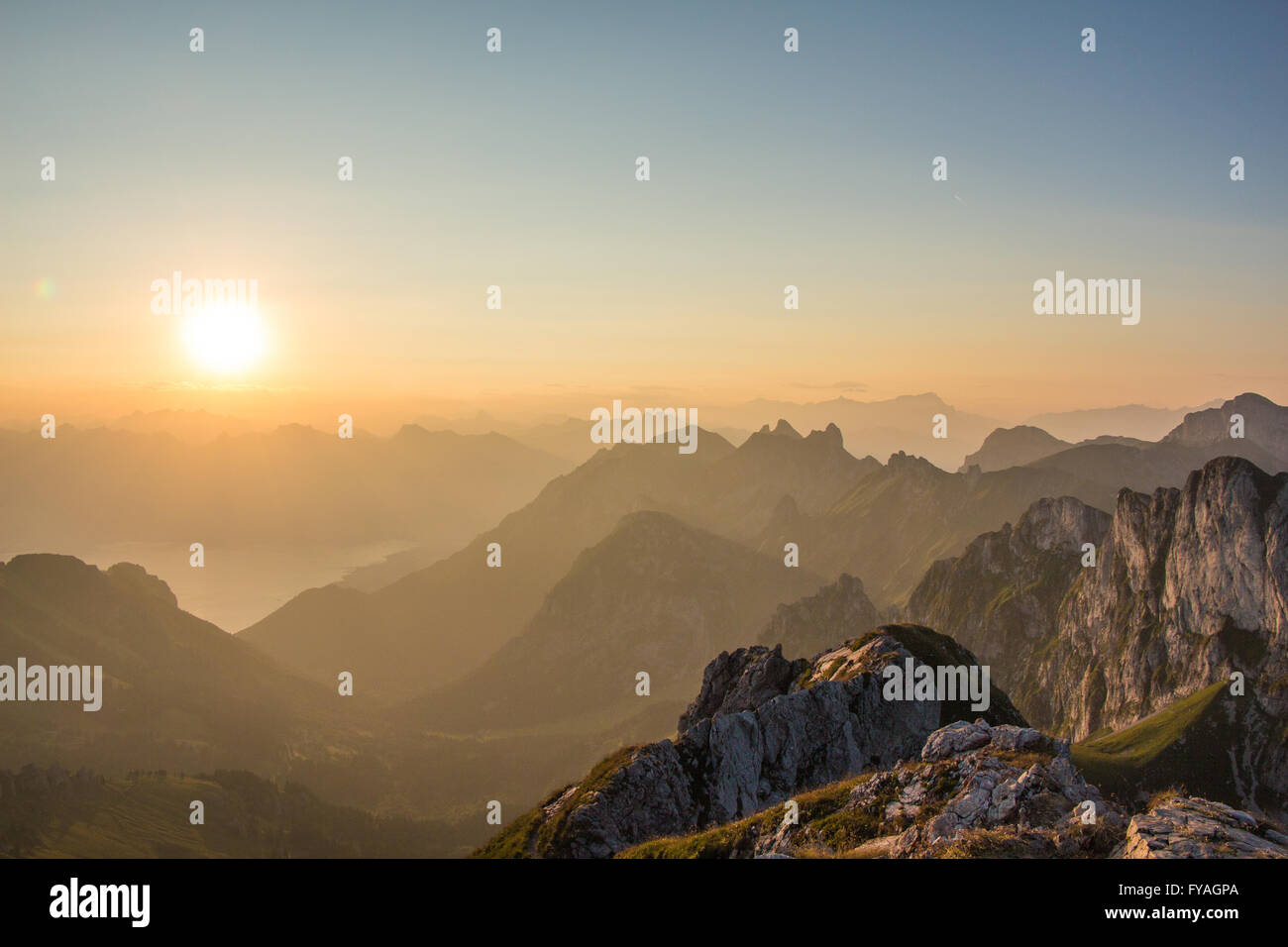 Sunrise as seen from the top of La Dent d'Oche (2222m) in France ...