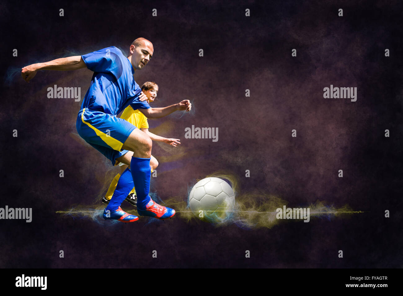 two football players from opposing team on the field Stock Photo - Alamy