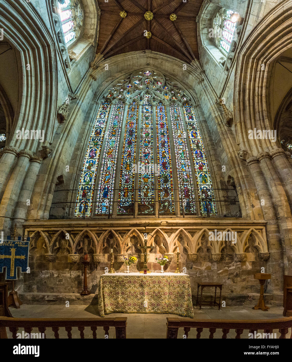 The Jesse Window and altar at Selby Abbey, North Yorkshire, UK Stock ...