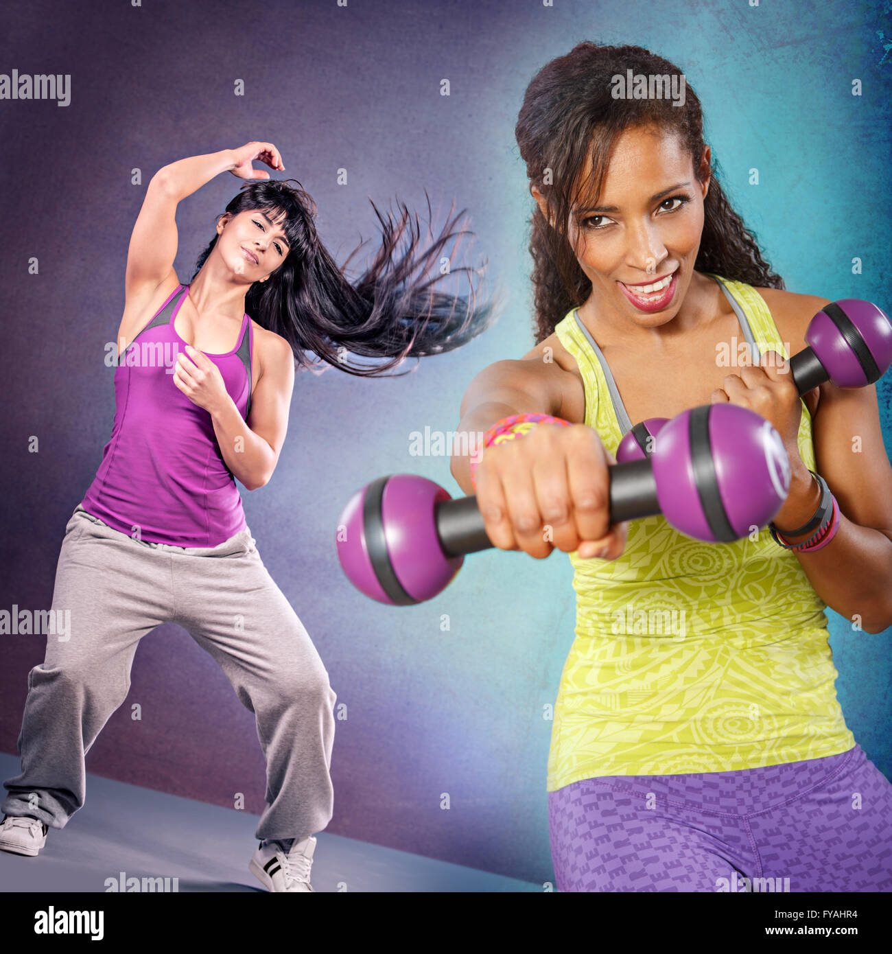 young woman in sport dress dancing zumba Stock Photo - Alamy