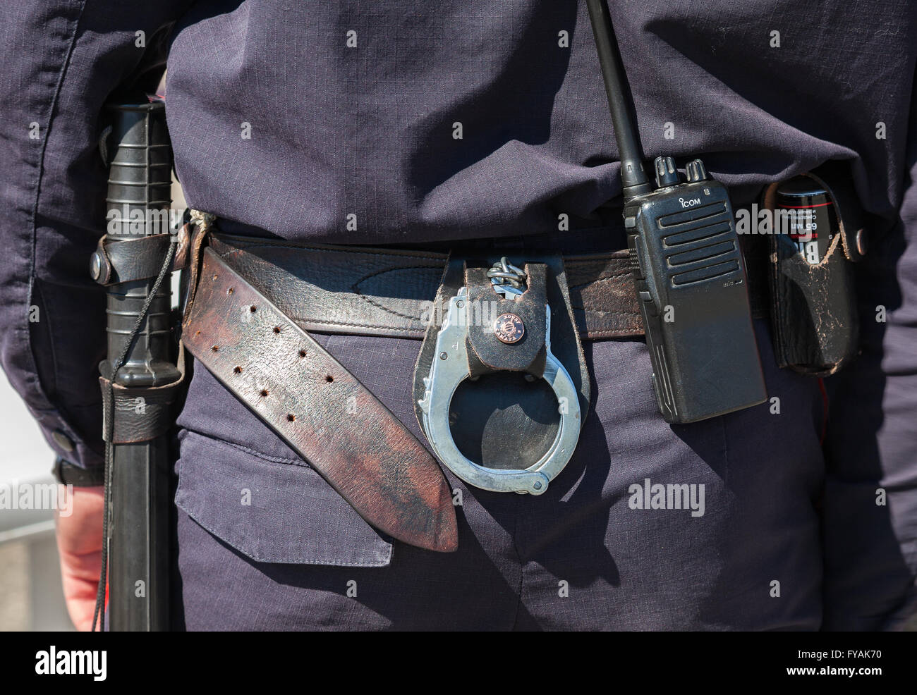 Equipment on the belt of Russian policeman Stock Photo - Alamy