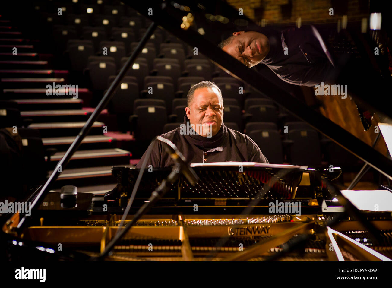The English jazz pianist Julian Joseph during sound checks at the ...