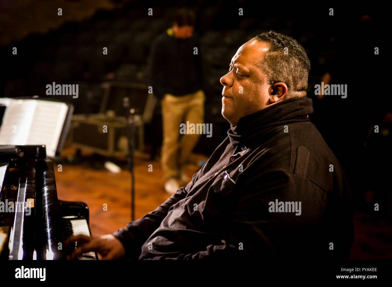 The English jazz pianist Julian Joseph during sound checks at the ...