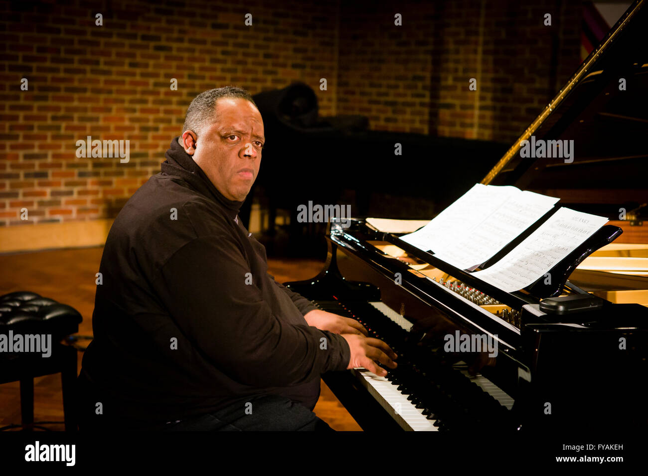 The English jazz pianist Julian Joseph during sound checks at the ...