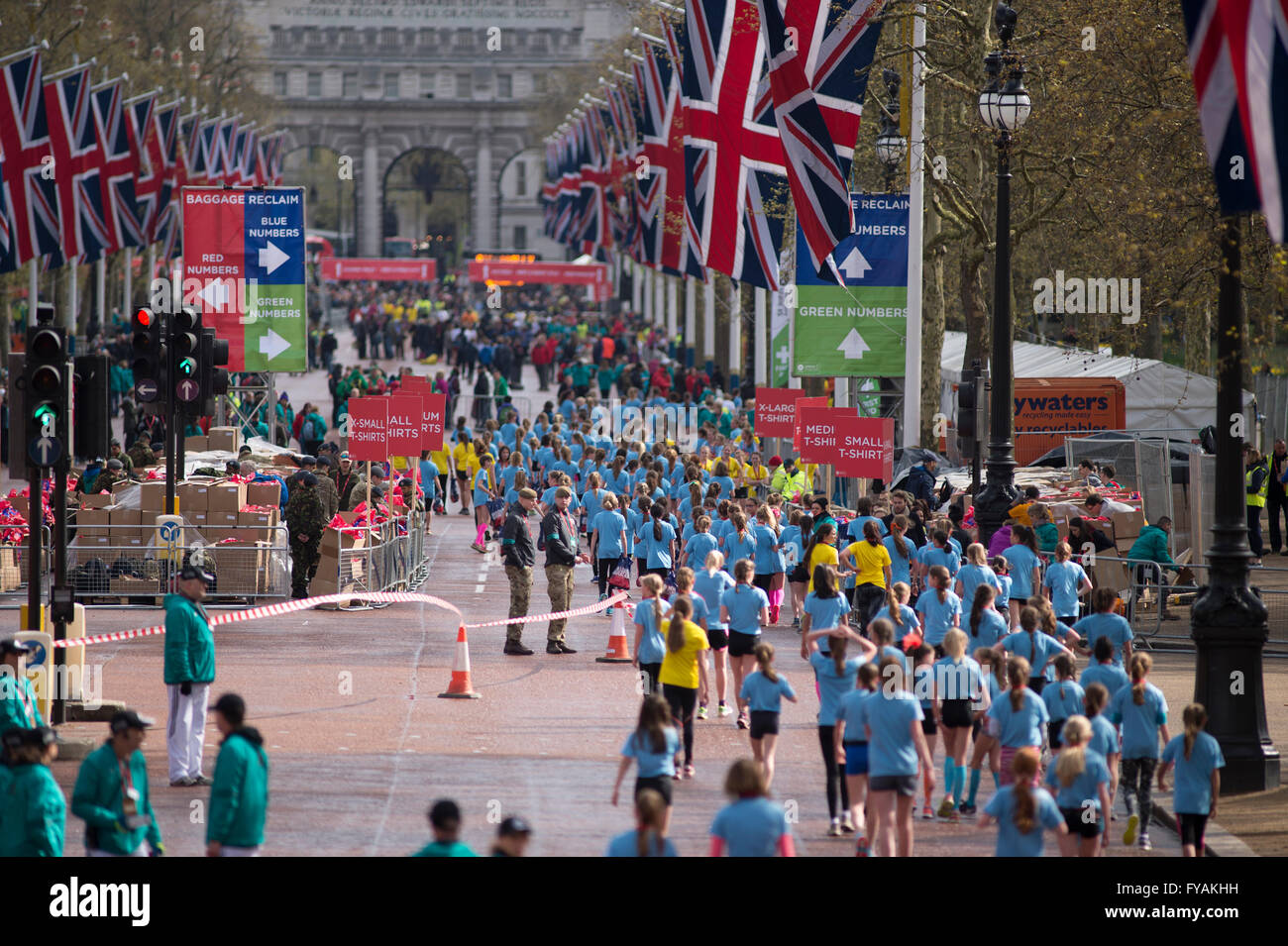 Big logistics for runners in The Mall behind the London Marathon finish ...