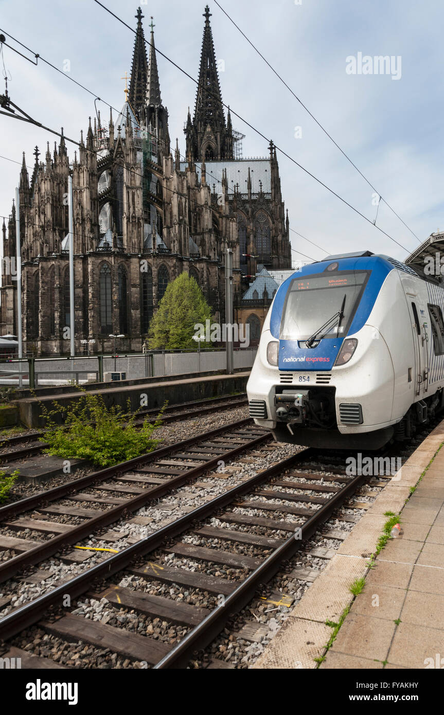National Express train leaving Cologne station on the RE7 service to ...