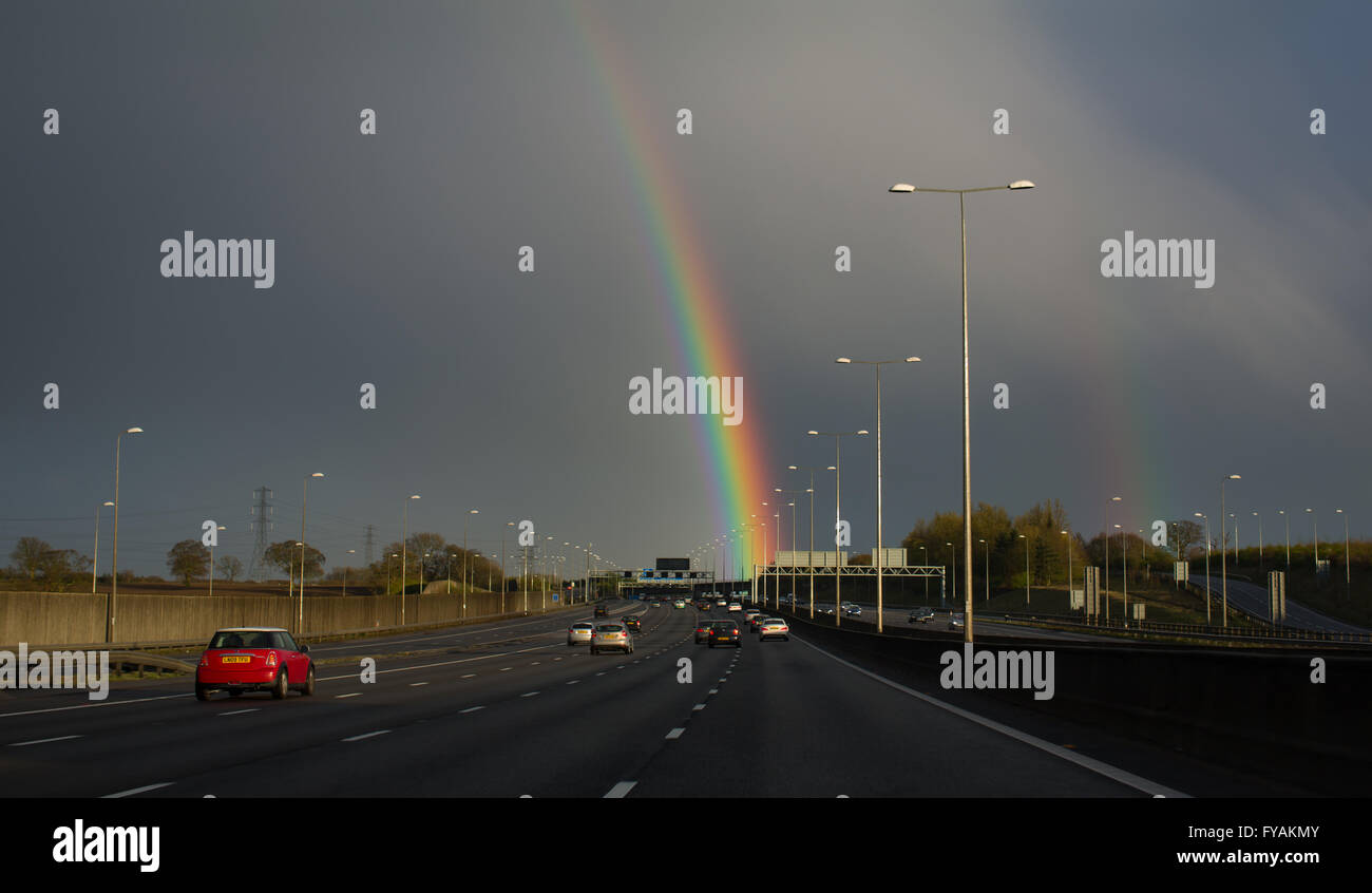 A rainbow appears over the M1 Motorway just north of London, United ...