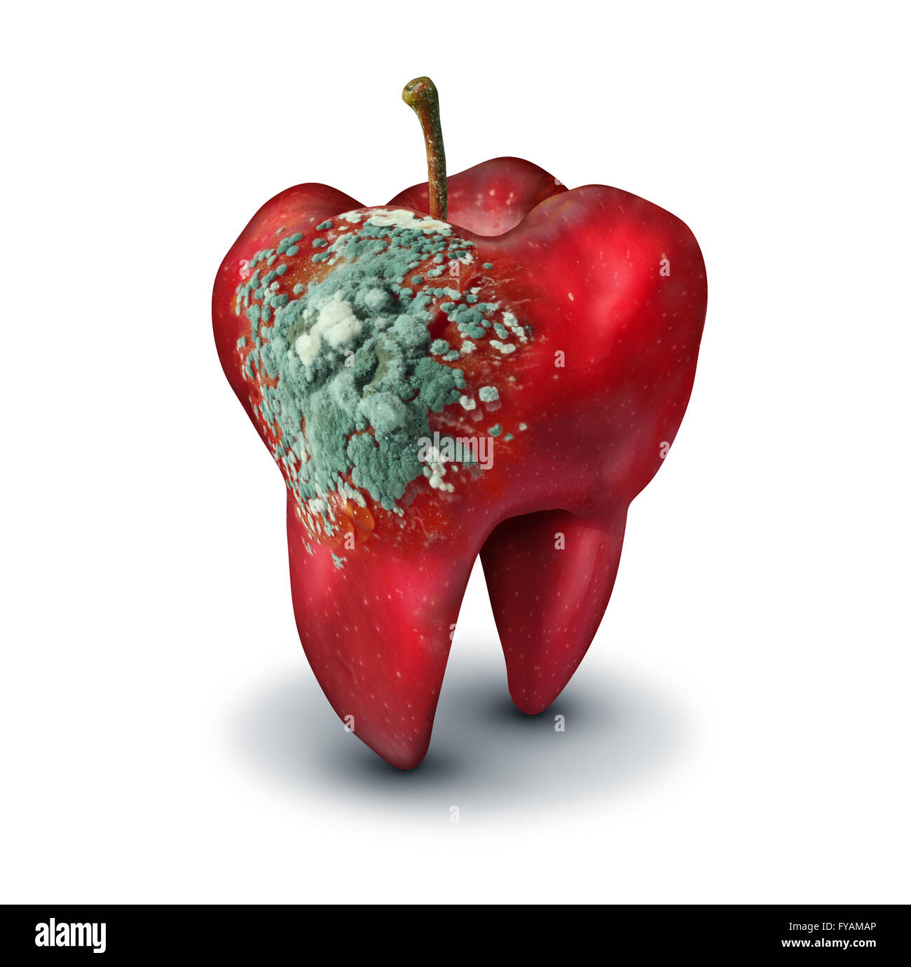 Dental medicine concept as a red apple shaped as a human molar tooth ...