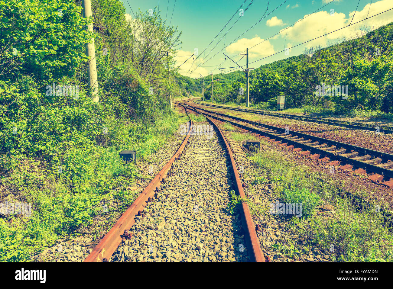 Railway station tracks Stock Photo - Alamy