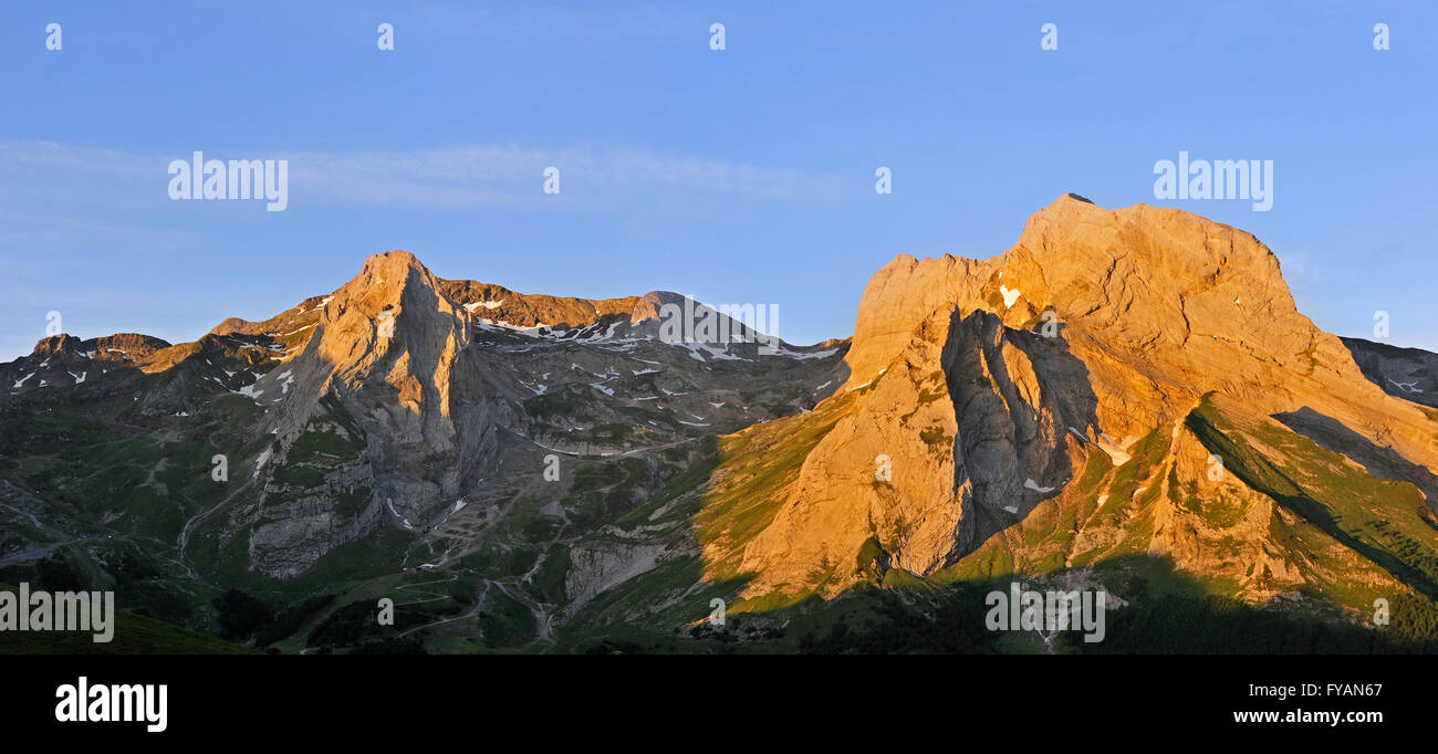 Cirque de Gourette and Massif du Ger at sunrise, seen from the Col d ...