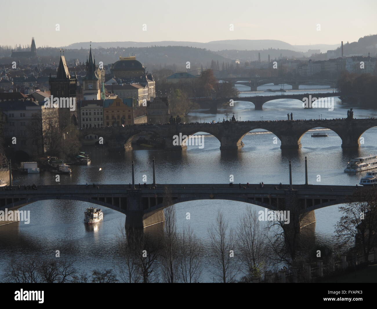 Prague, Czech Republic. Bridges over Vltave River view from "Hanavsky ...
