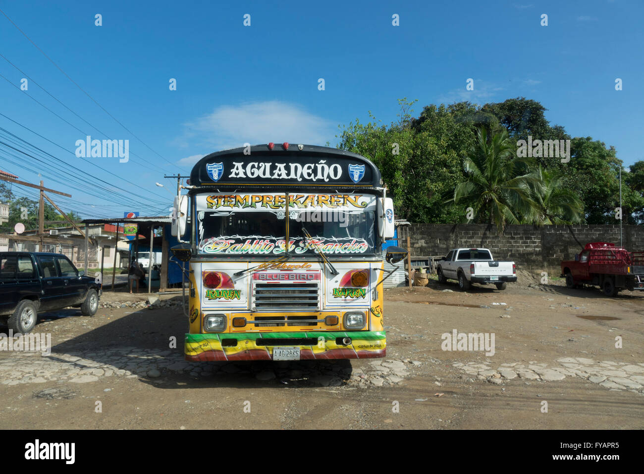 An Old Blue Bird North American School Brightly Painted Bus Being Used ...