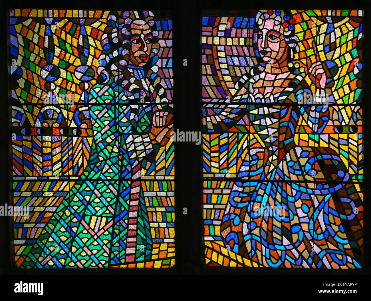 Stained glass window depicting woman hi-res stock photography and ...