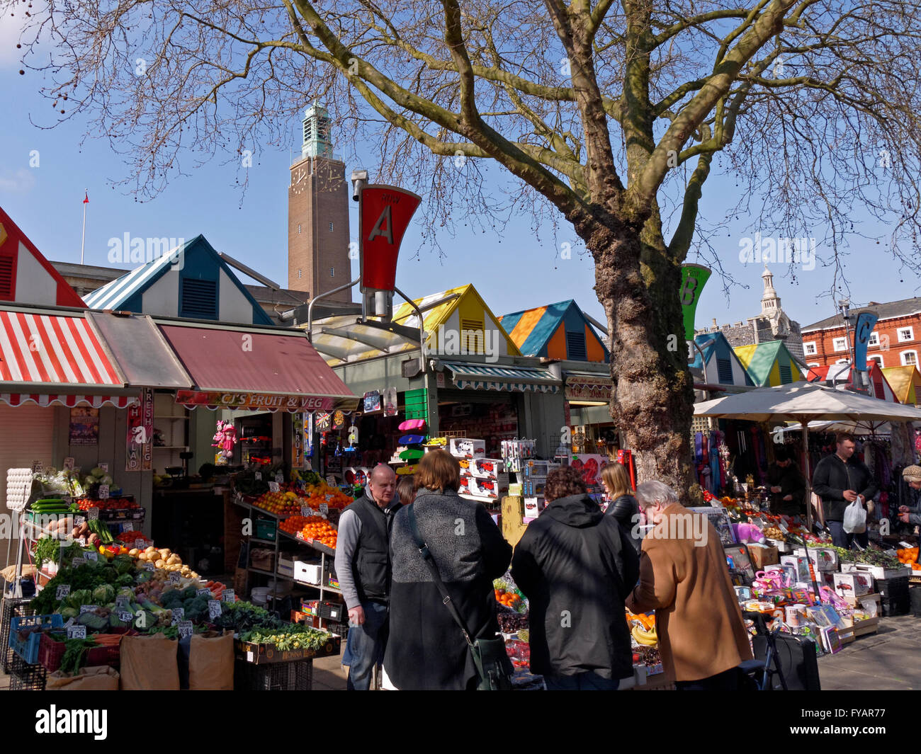 Shoppers at a Fruit and Vegetable Stall on Norwich Market in Norfolk ...