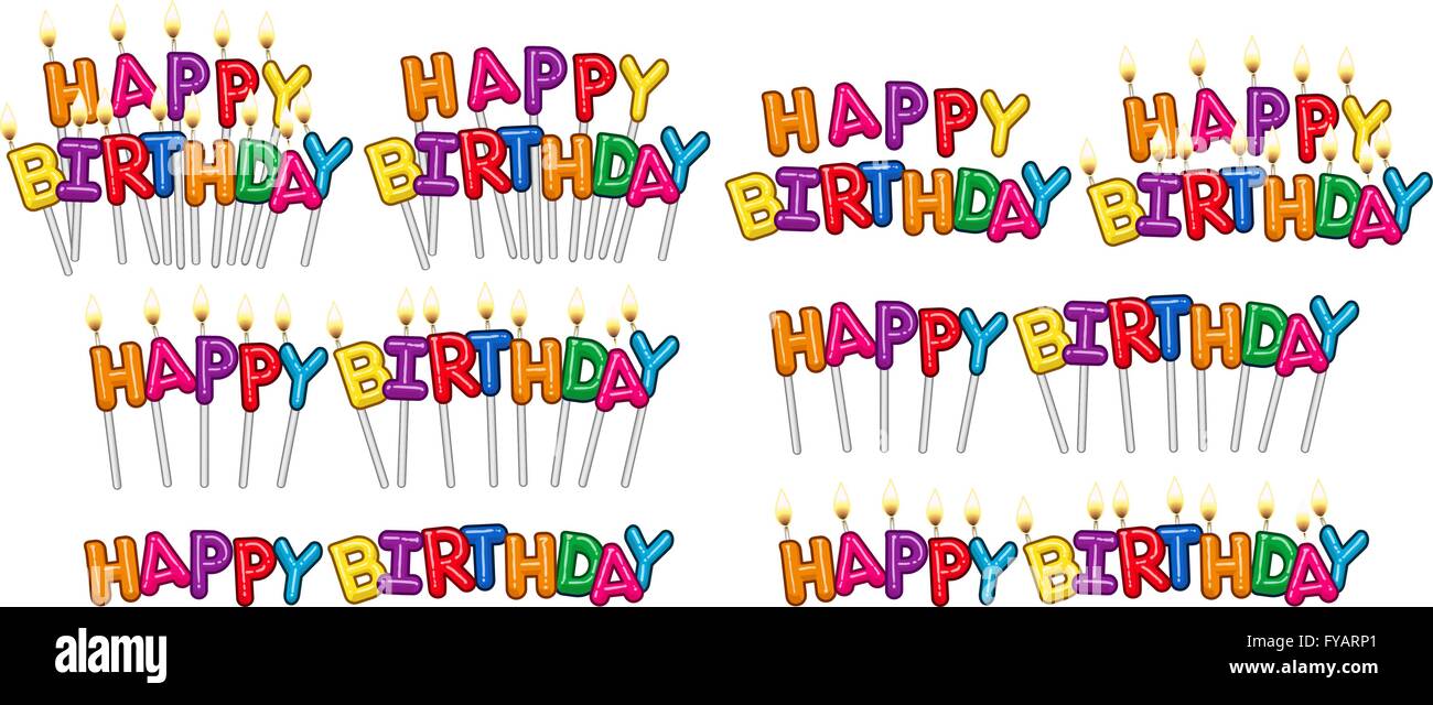 Vector illustration set of colorful Happy Birthday text on stick and ...