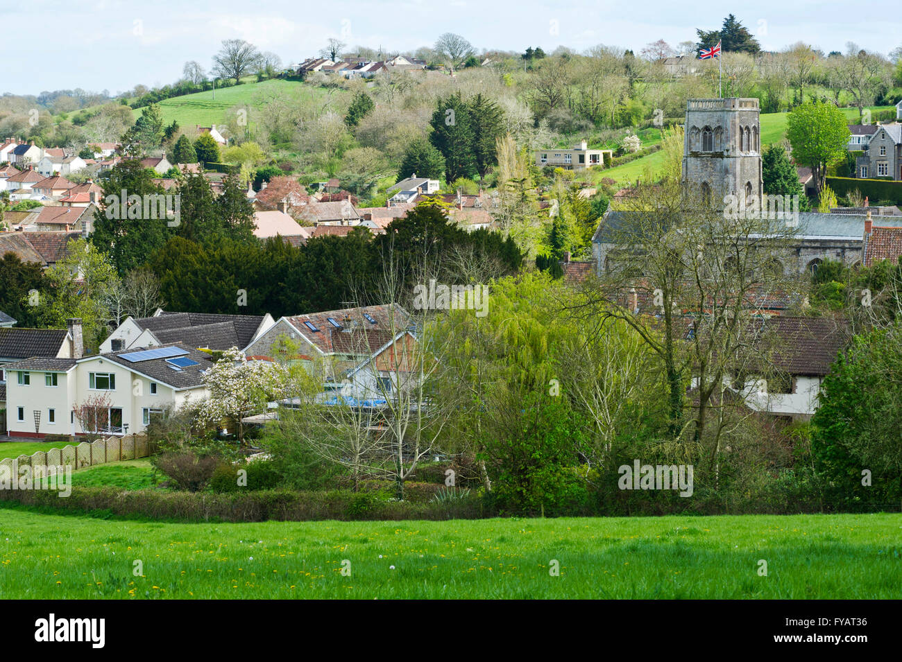 St Mary's church tower, Wedmore, Somerset, England Stock Photo - Alamy