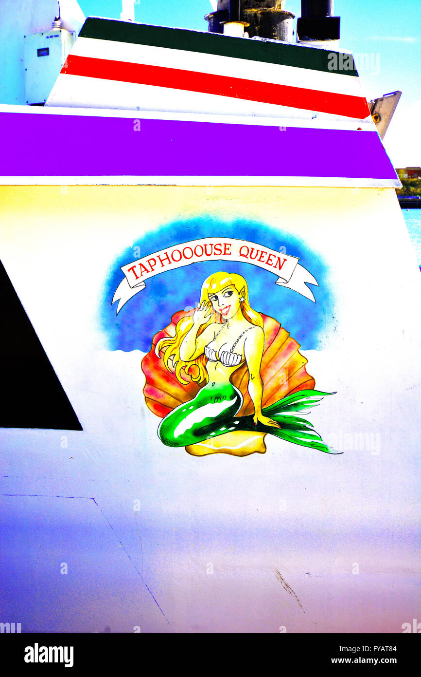 North Shields fishing boat insignia ship name Stock Photo - Alamy