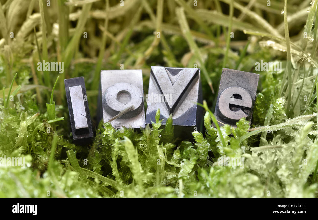 Letterpress green love message, ecology and environment concepts Stock ...