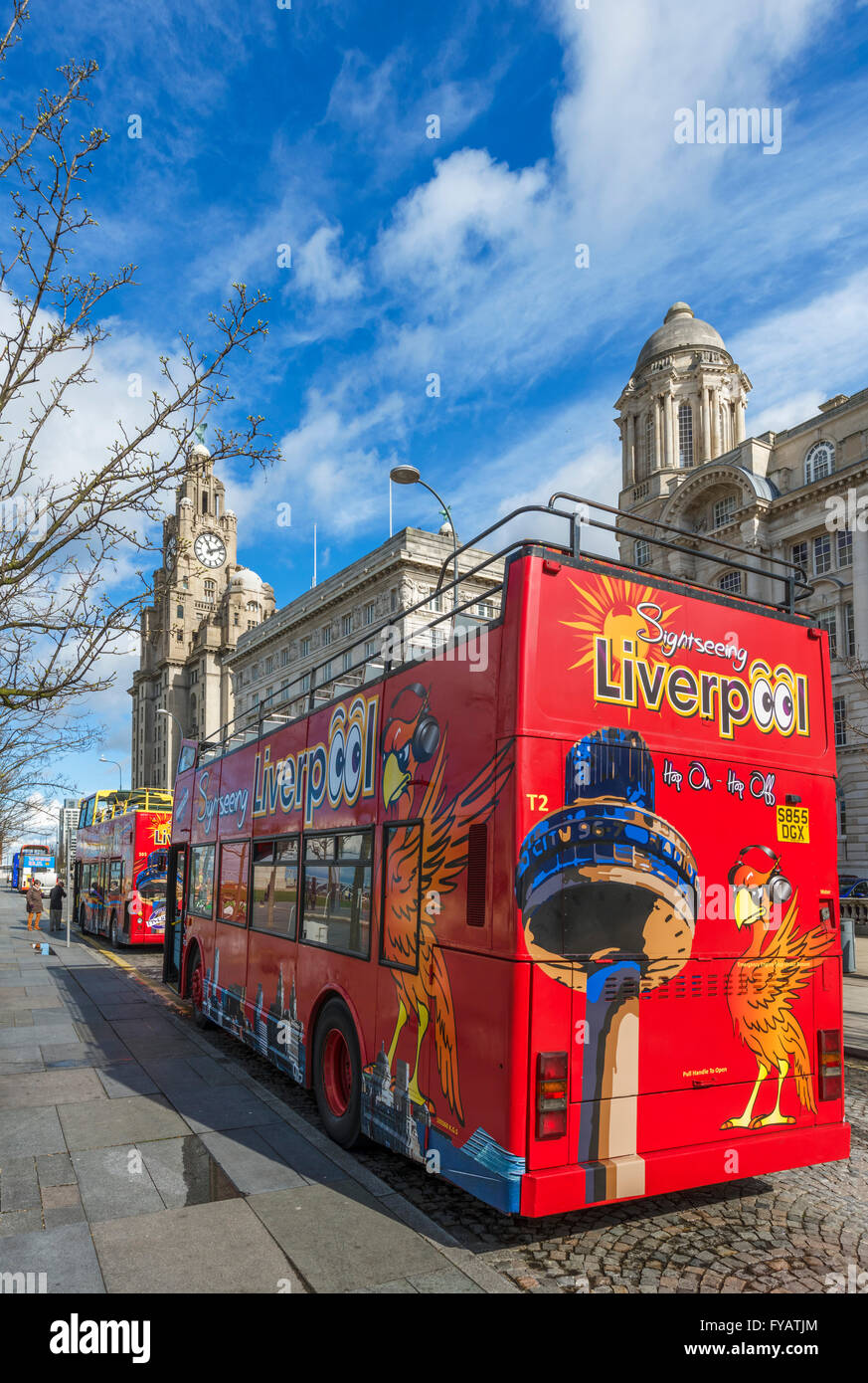 Sightseeing bus at Pier Head, Liverpool, Merseyside, England, UK Stock ...