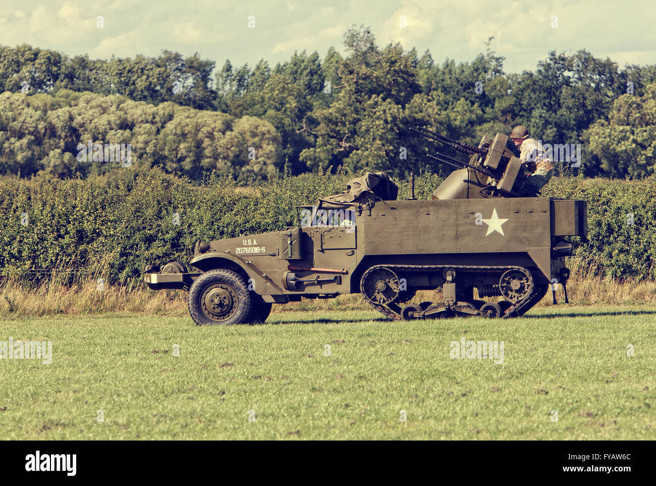 US Army Half-Track with Browning machine guns in M45 Quadmount anti ...