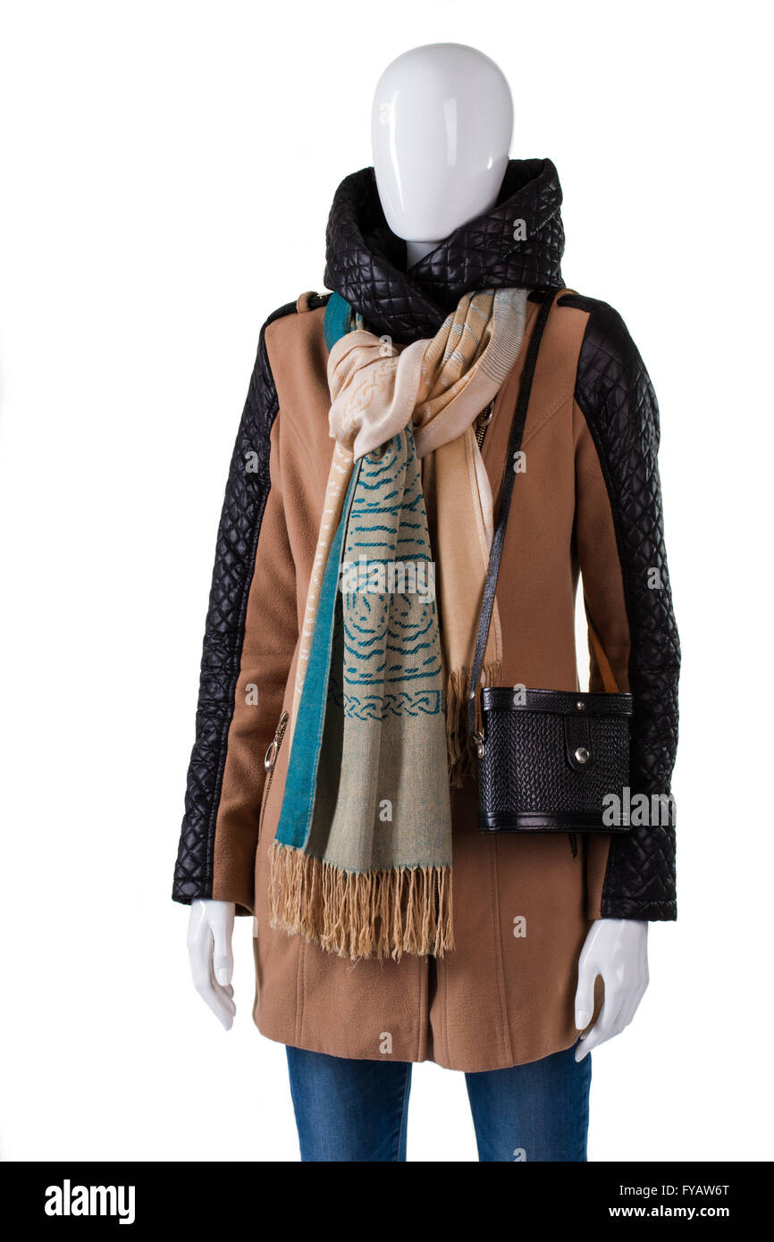 Scarf with jacket and purse Stock Photo - Alamy