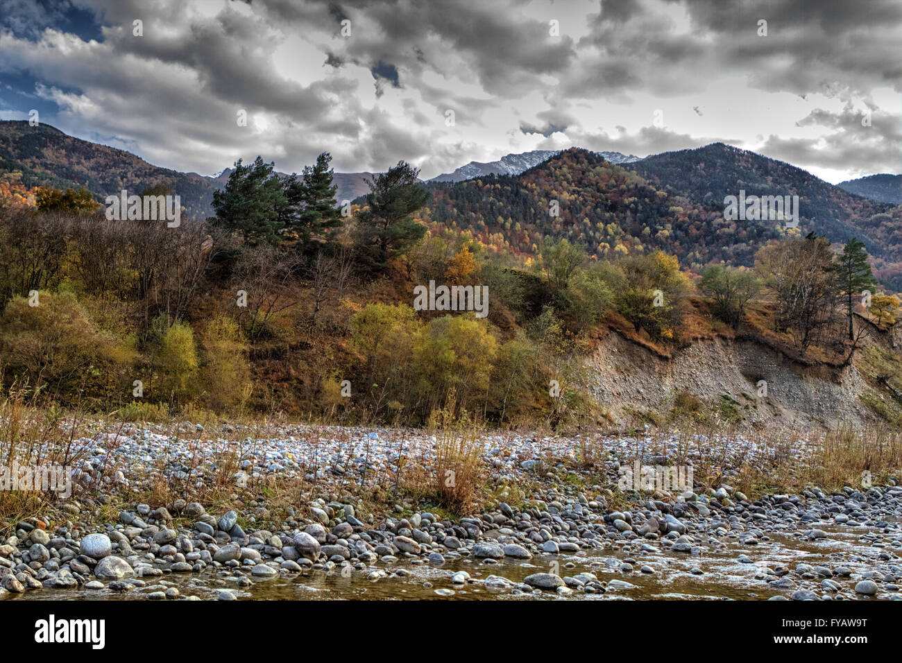 autumn landscape mountain river mountains covered with colorful ...
