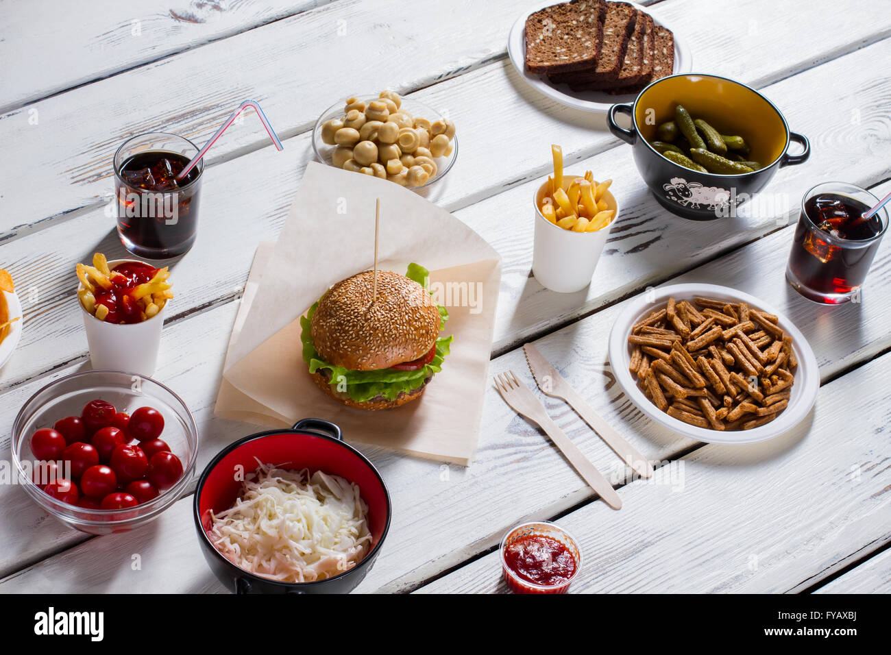 Burger with bread and crackers Stock Photo - Alamy