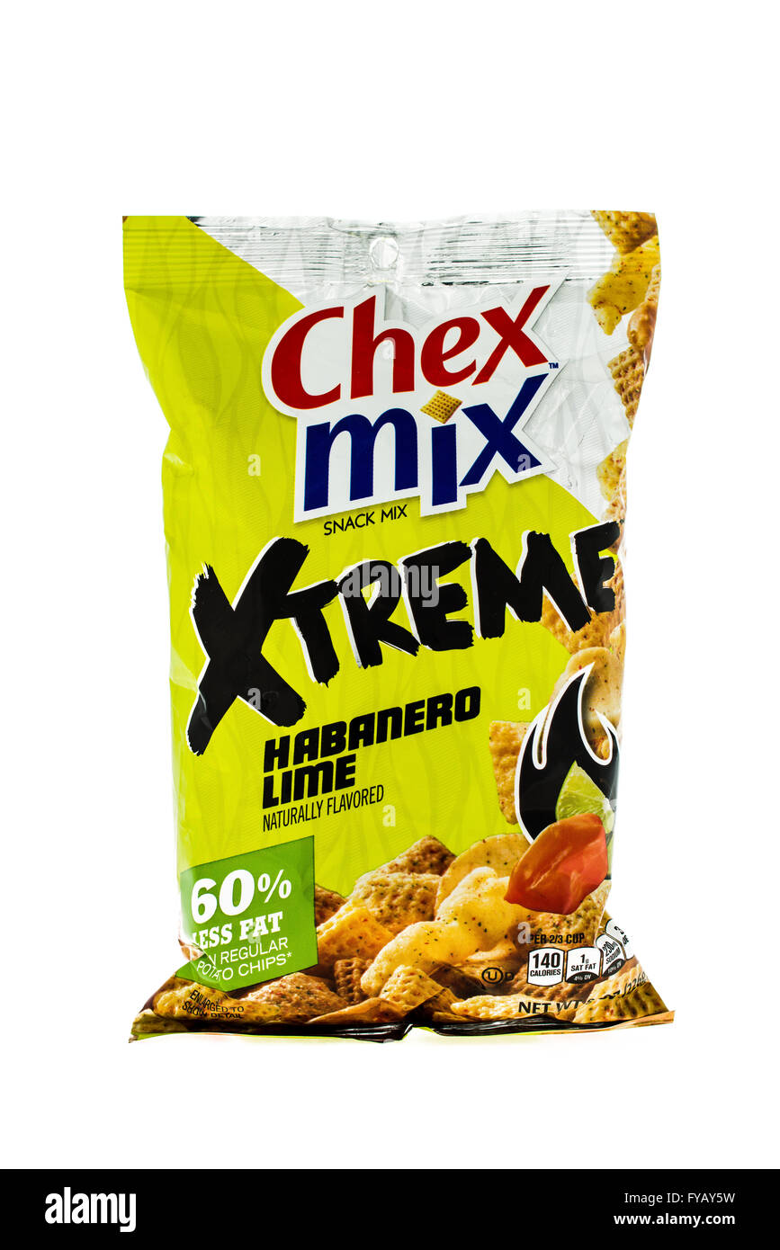 Winneconne, WI - 4 February 2015: Bag of Chex Mix Xtreme Habanero Lime ...