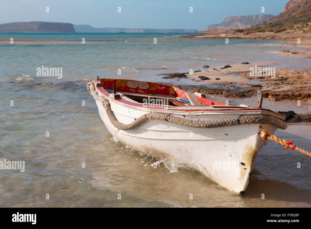 Balos beach in Crete with old boat. Mediterranean landscape. Greece ...