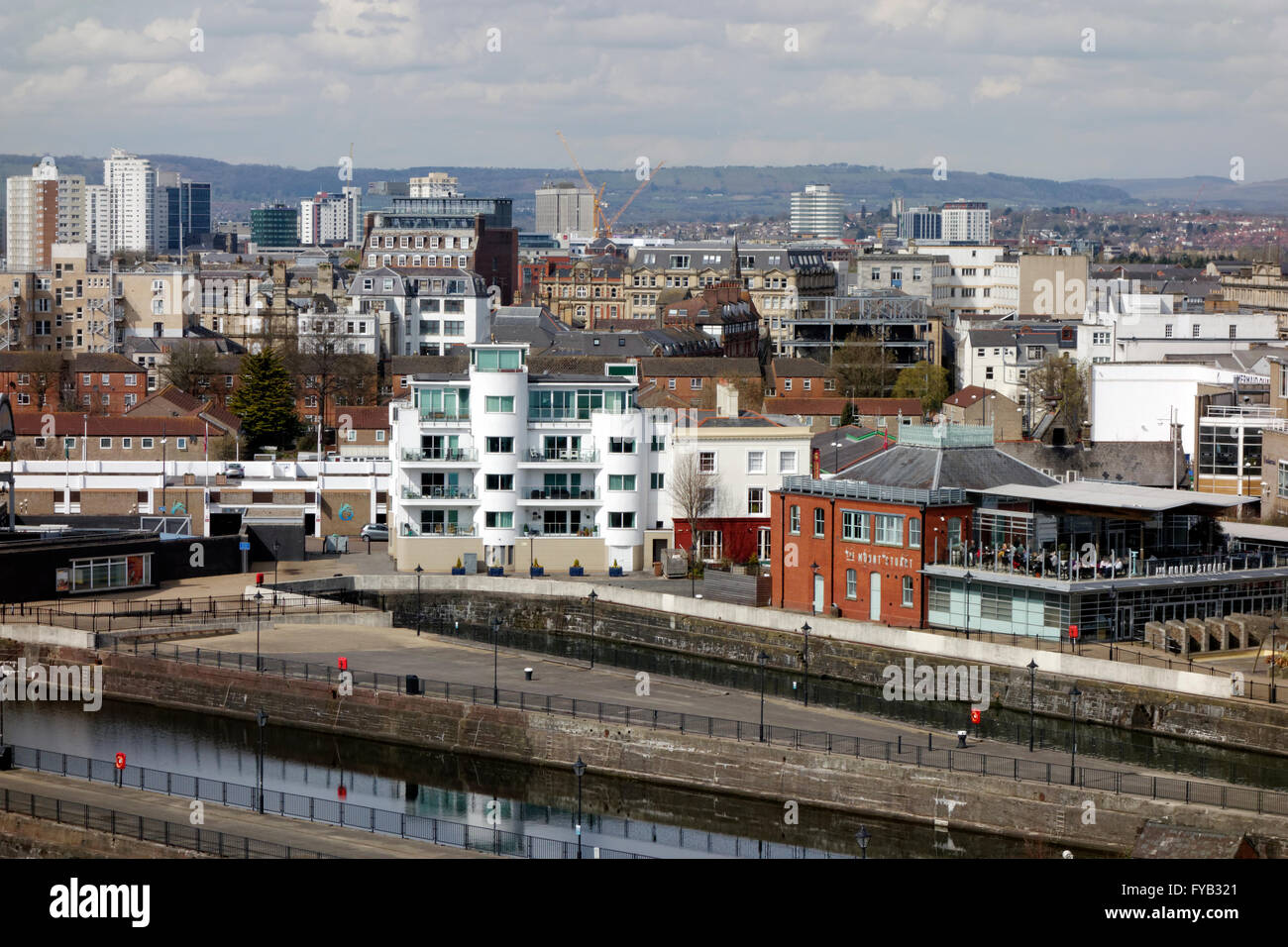 Cardiff bay city centre town buildings view high wales hi-res stock ...