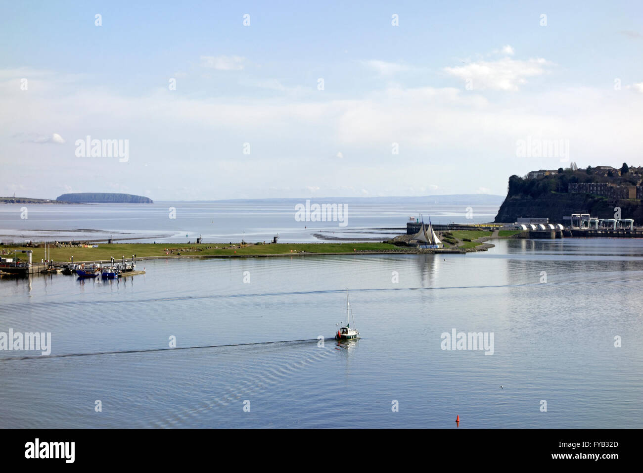 View above looking down barrage severn estuary bristol channel hi-res ...