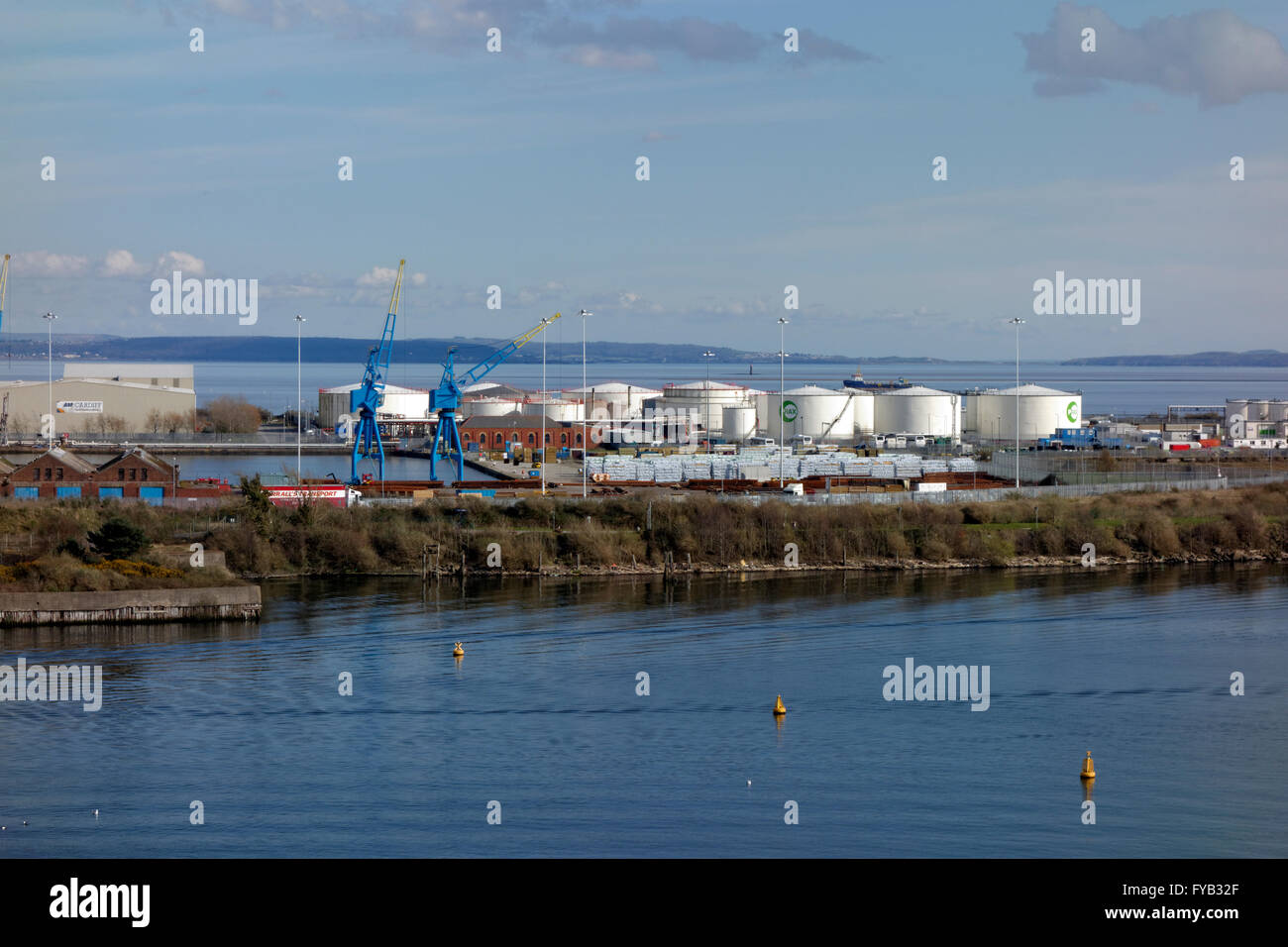 Oil storage tanks, Cardiff Bay Barrage, South Wales, UK Stock Photo - Alamy