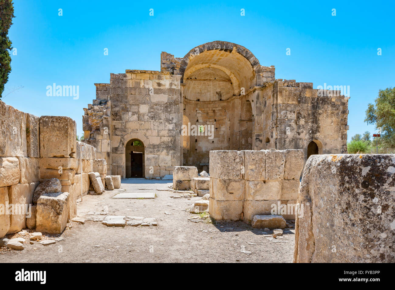 Basilica of Agios Titos in ancient site of Gortyna. Messara Plain ...