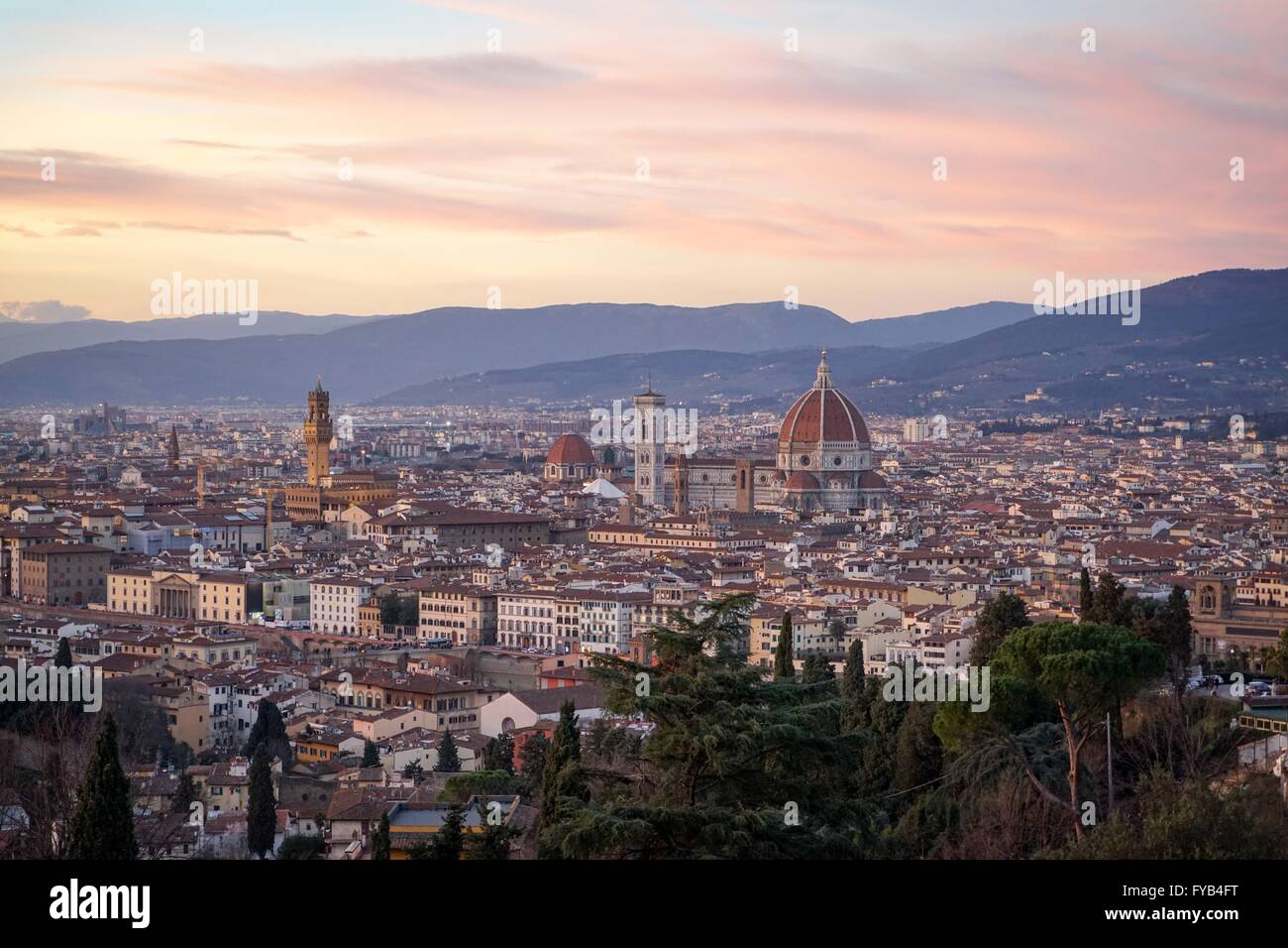 Italy: Sunset view of Florence, as seen from Piazzale Michelangelo ...