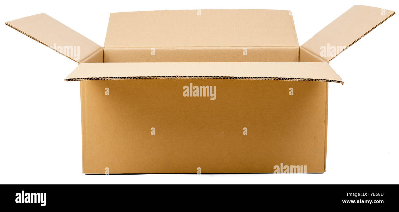Opened cardboard box parcel Stock Photo - Alamy