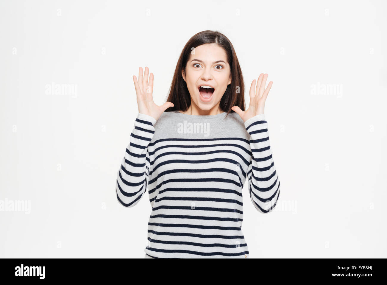 Amazed woman looking at camera isolated on a white background Stock ...
