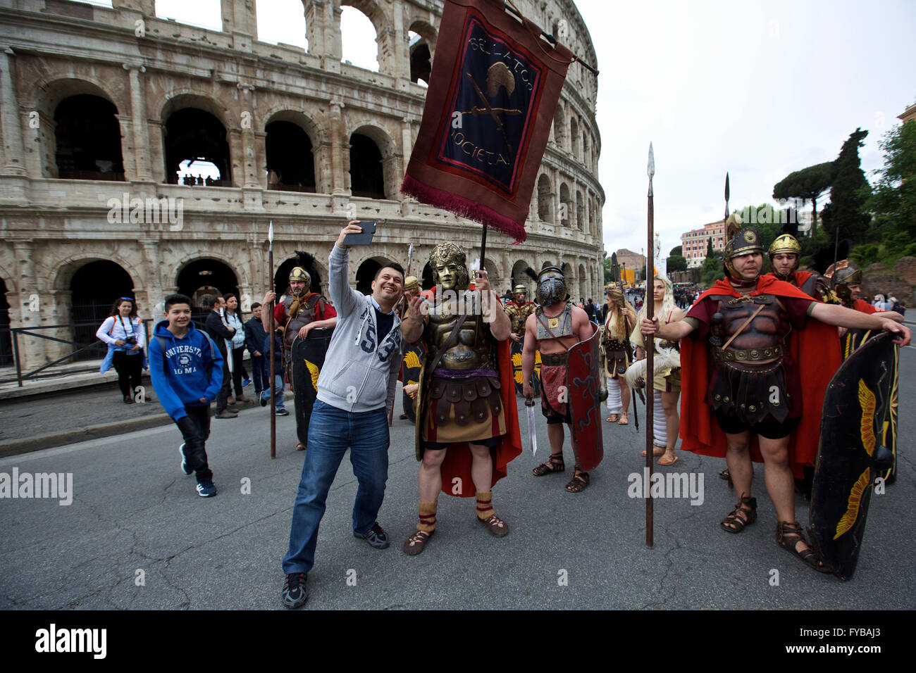 Rome, Italy. 24th Apr, 2016. Performers take part in the parade at the ...
