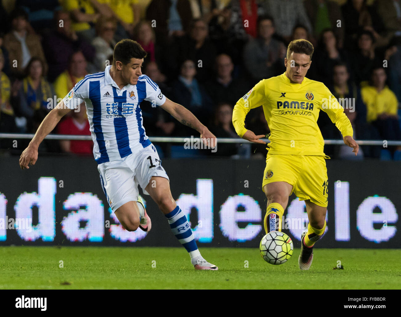 Villareal, Spain. 24th April, 2016. Denis Suarez of Villarreal CF and ...