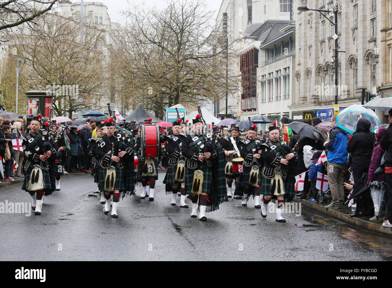 Manchester, UK. 24th April, 2016. A Pipe Band with the parade in ...