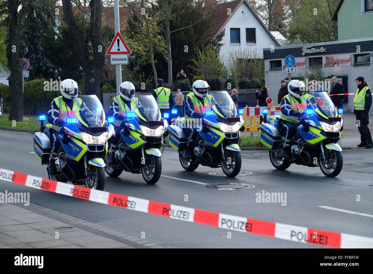 Police officers on motorcycles lead the motorcade for US President ...