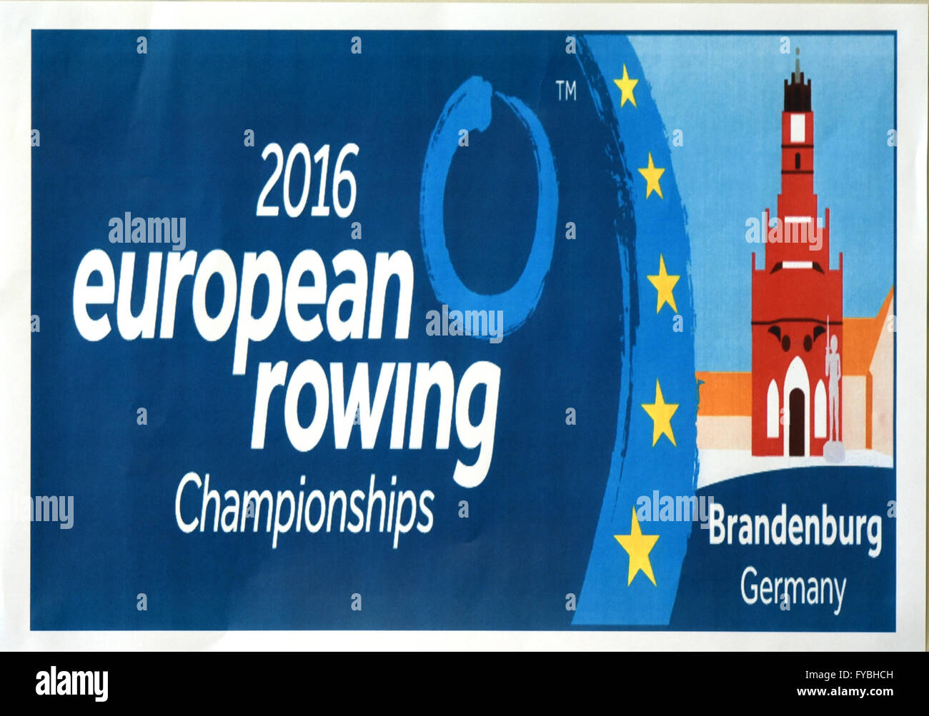 Potsdam, Germany. 25th Apr, 2016. The logo of the 2016 European Rowing ...