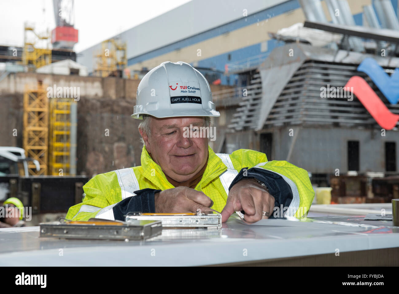 Turku, Finland. 25th Apr, 2016. Capt. Kjell Holm is putting the lucky ...