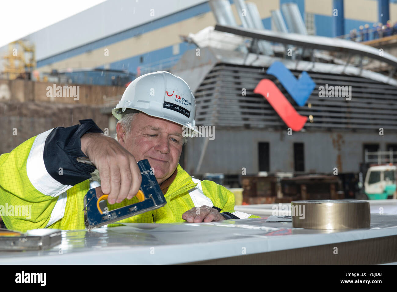 Turku, Finland. 25th Apr, 2016. Capt. Kjell Holm is putting the lucky ...