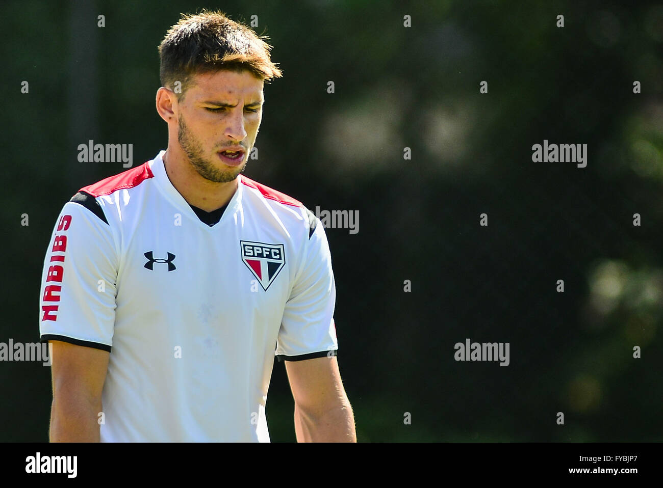 SAO PAULO, Brazil - 25/04/2015: TRAINING SPFC - Calleri during training ...